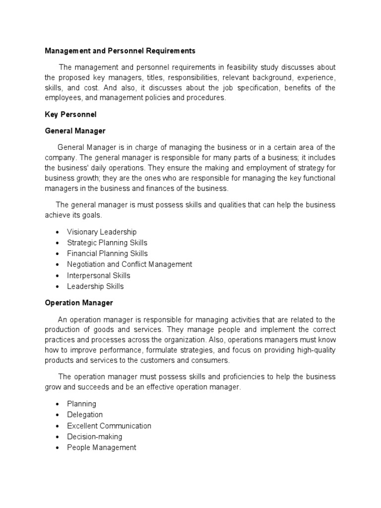 Management and Personnel Requirements | PDF | Employment | Marketing