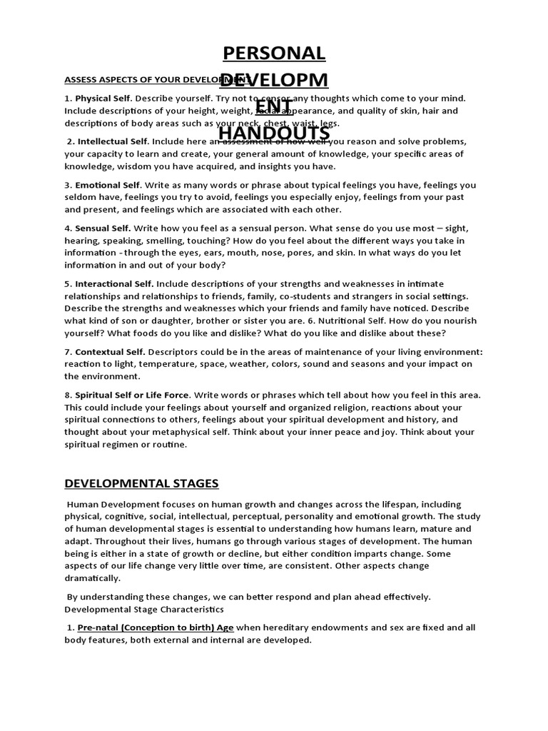 Personal Developm ENT Handouts: Developmental Stages | Download Free ...