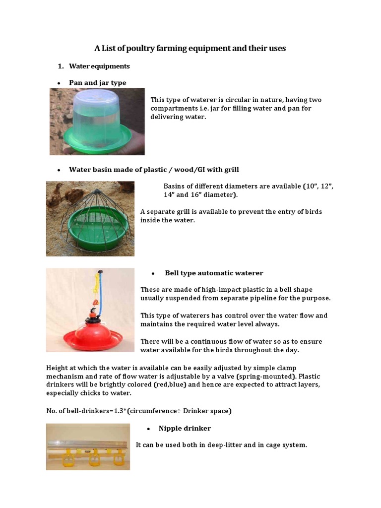 A List of Poultry Farming Equipment and Their Uses | PDF | Poultry ...