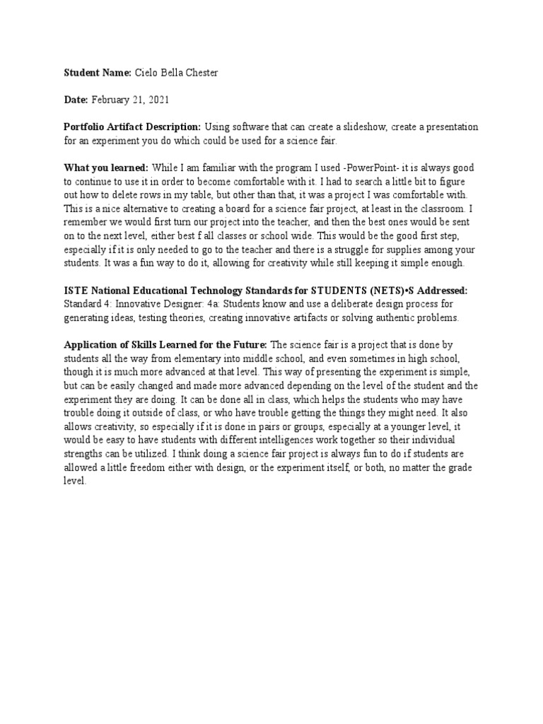 Edu 214 - Science Fair Reflection | PDF