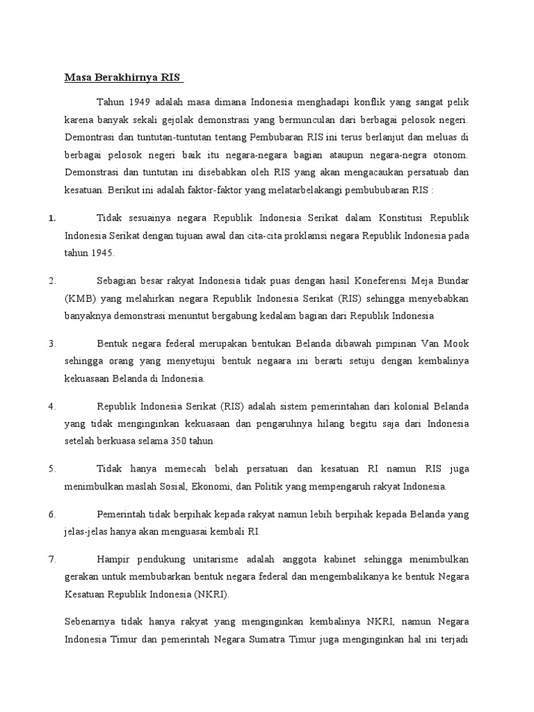 Masa Berakhirnya RIS | PDF