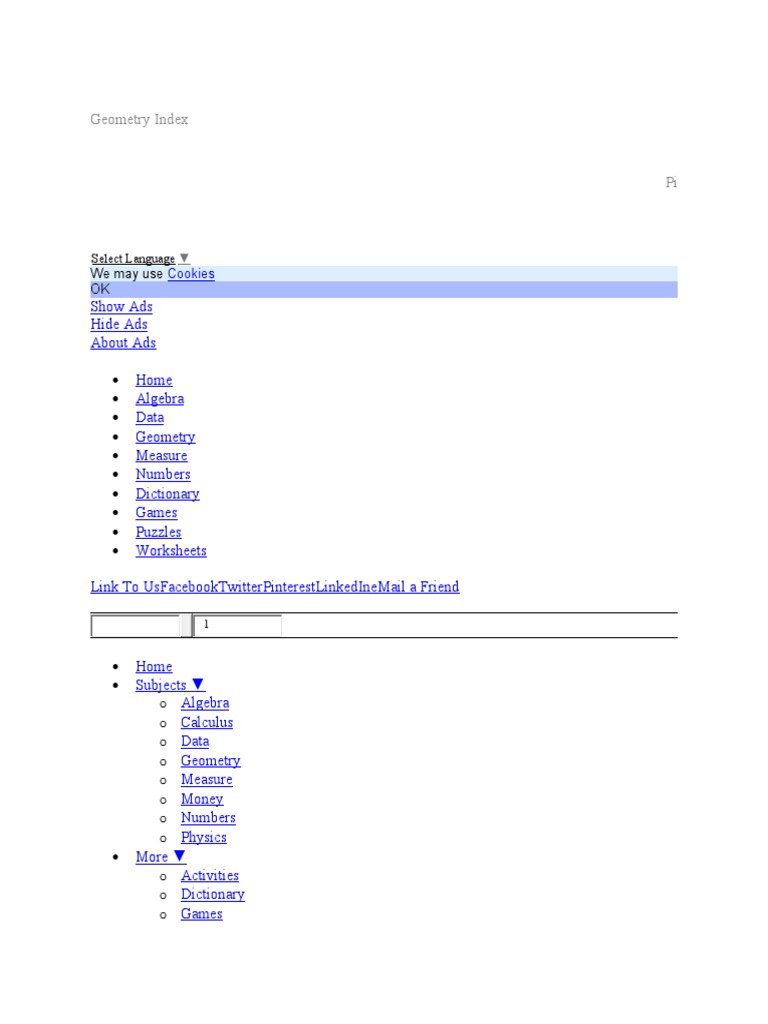 Geometry Index: Select Language We May Use OK | PDF | Circle | Area