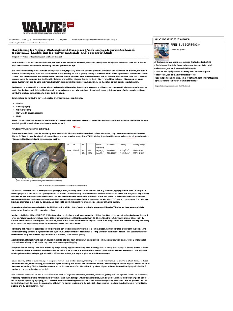 Hardfacing For Valves - Materials and Processes | PDF | Wear | Tungsten