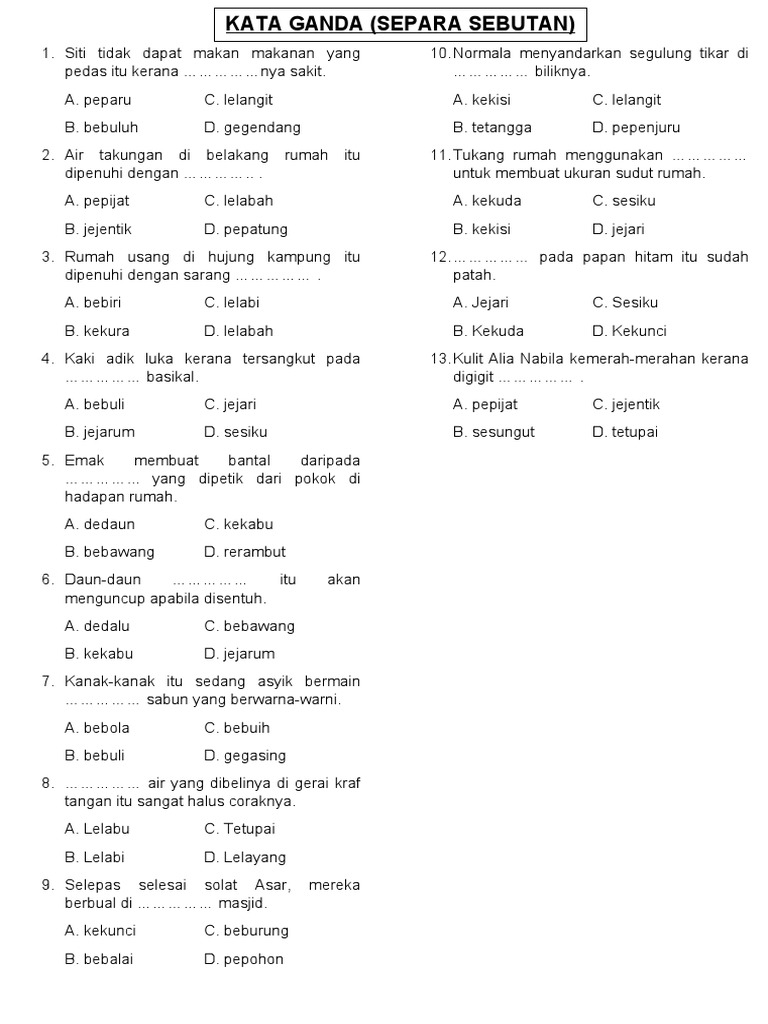 Kata Ganda Separa Sebutan - Latihan Pengukuhan | PDF