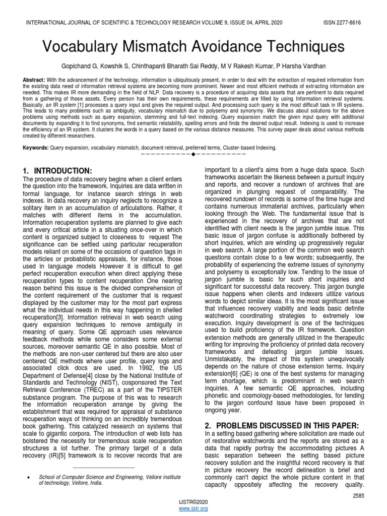 Vocabulary Mismatch Avoidance Techniques: Abstract | PDF | Information ...