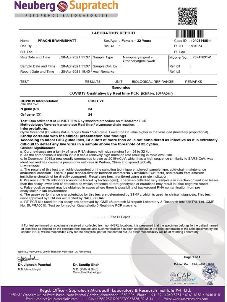 COVID-19 Nasal Swab Lab Report | PDF | Real Time Polymerase Chain ...