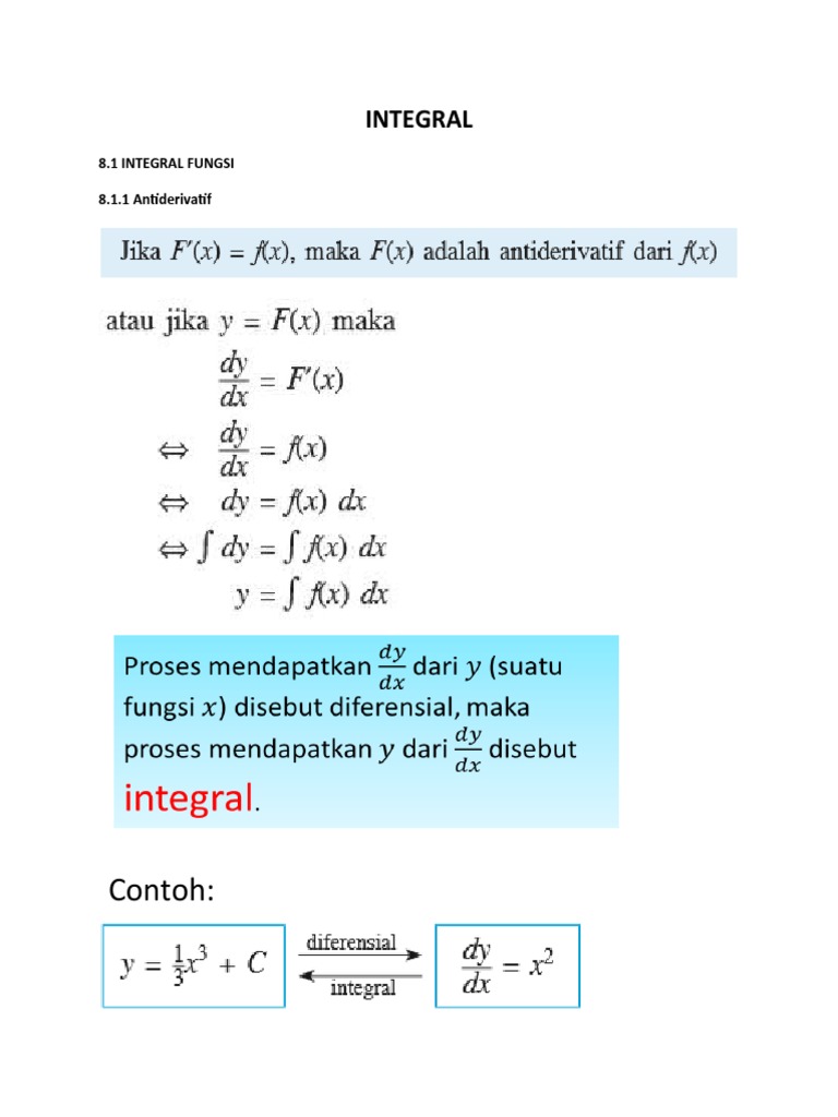 Konsep dan Contoh Integral Matematika | PDF