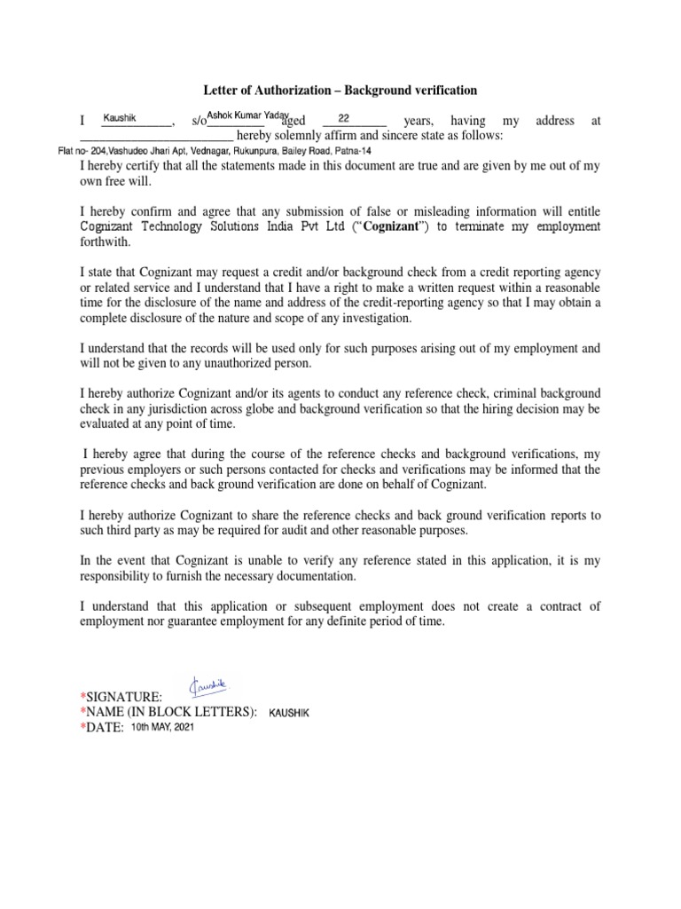 Letter+of+Authorization+ +Background+Verification | PDF