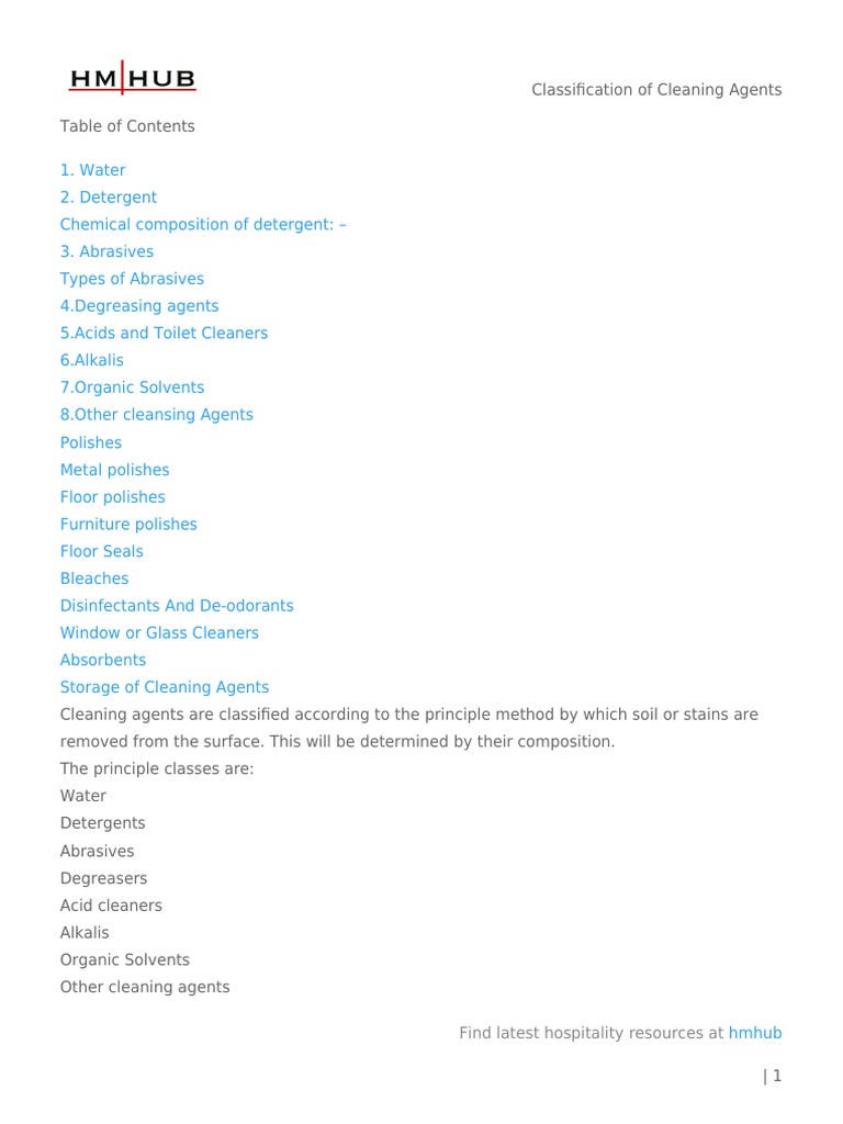 Types and Classifications of Cleaning Agents | PDF | Disinfectant ...
