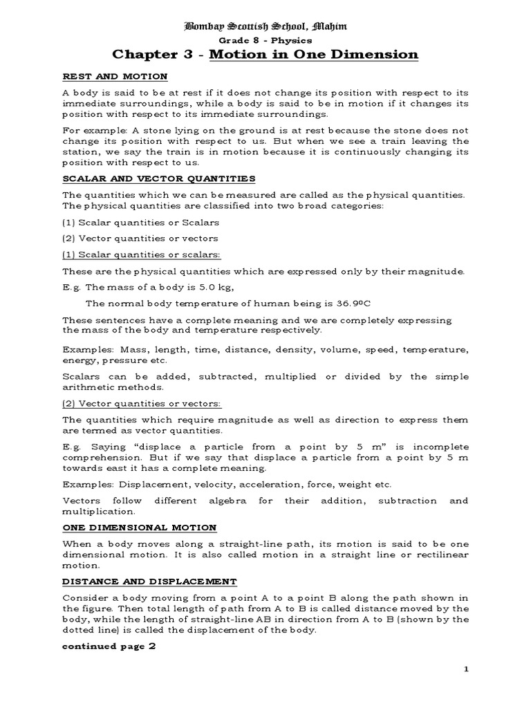 Motion in One Dimension: Key Concepts | PDF | Acceleration | Velocity