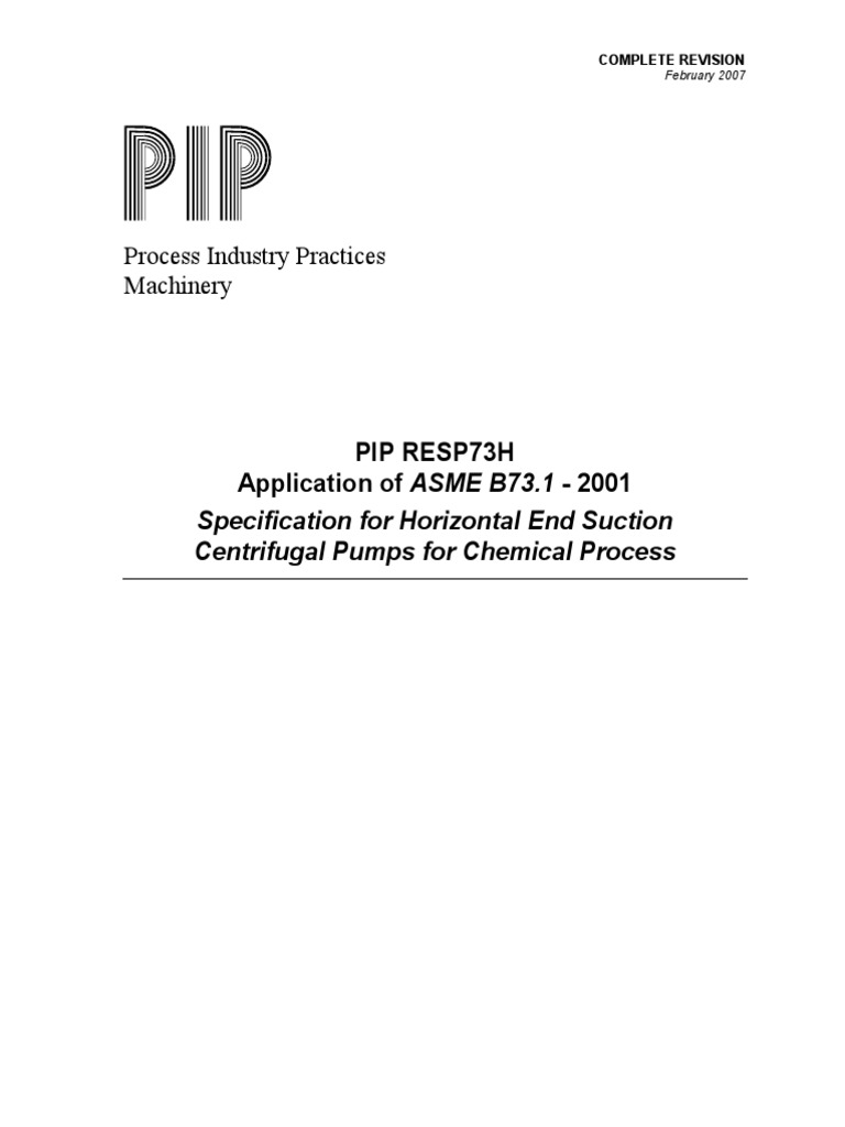 Process Industry Practices Machinery: Pip Resp73H Application of ASME ...