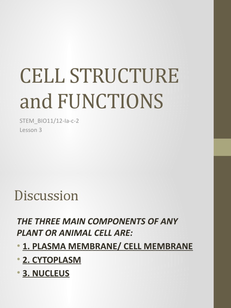 Cell Structure and Functions: STEM - BIO11/12-Ia-c-2 Lesson 3 | PDF ...