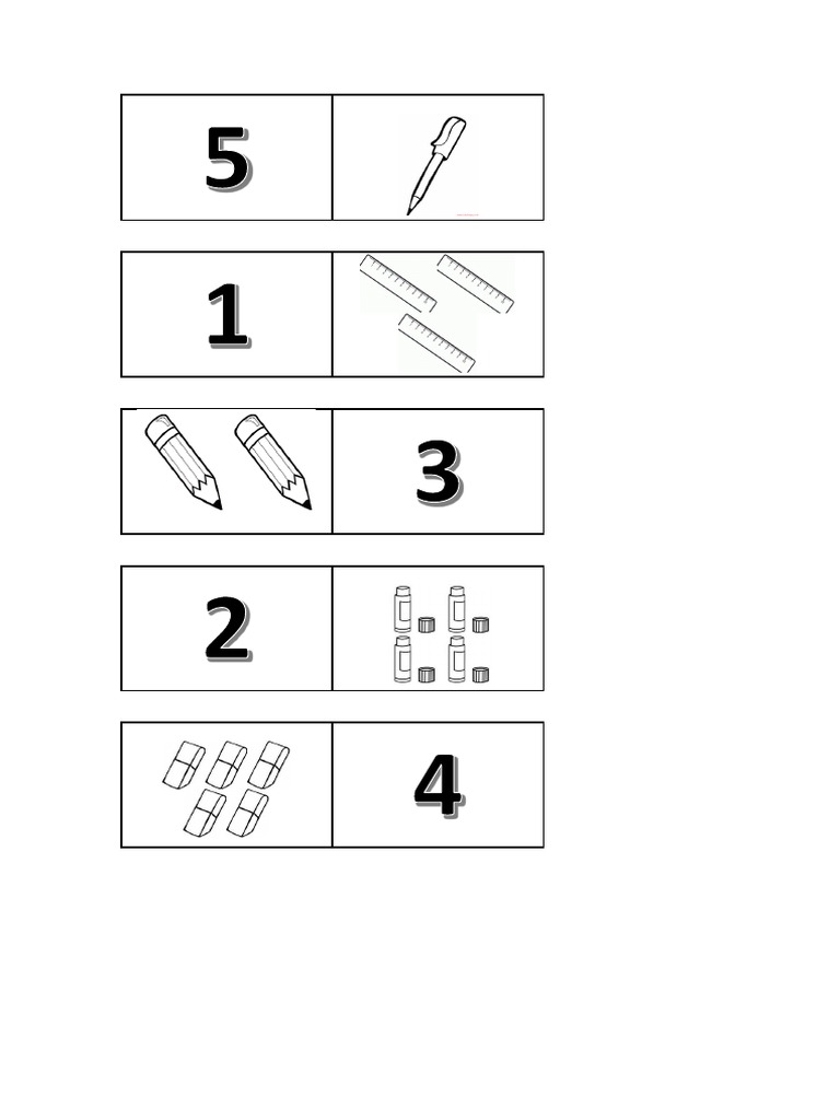 School Objects Numbers 1 - 5 Domino | PDF
