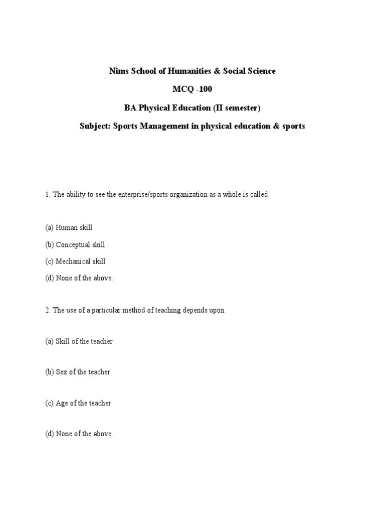 Sports Managment in Physical Education & Sports | PDF | Goal | Policy