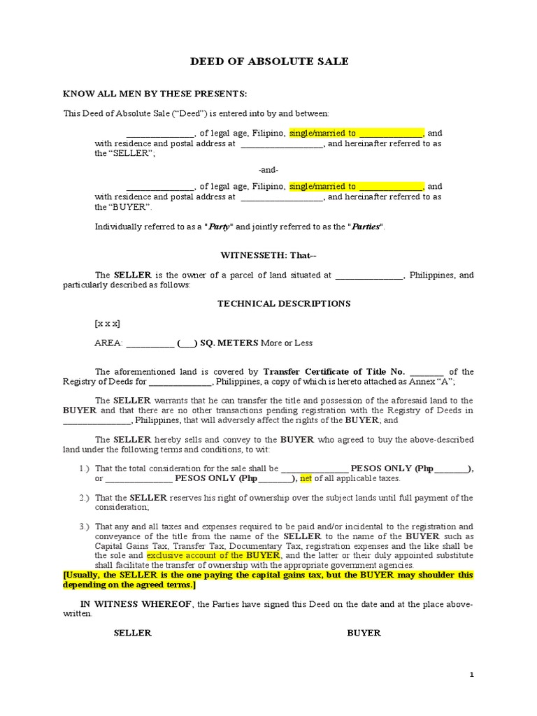 DOAS Template | PDF | Deed | Title (Property)