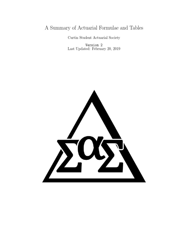 Actuarial Formulae and Tables Summary | PDF | Statistical Theory ...