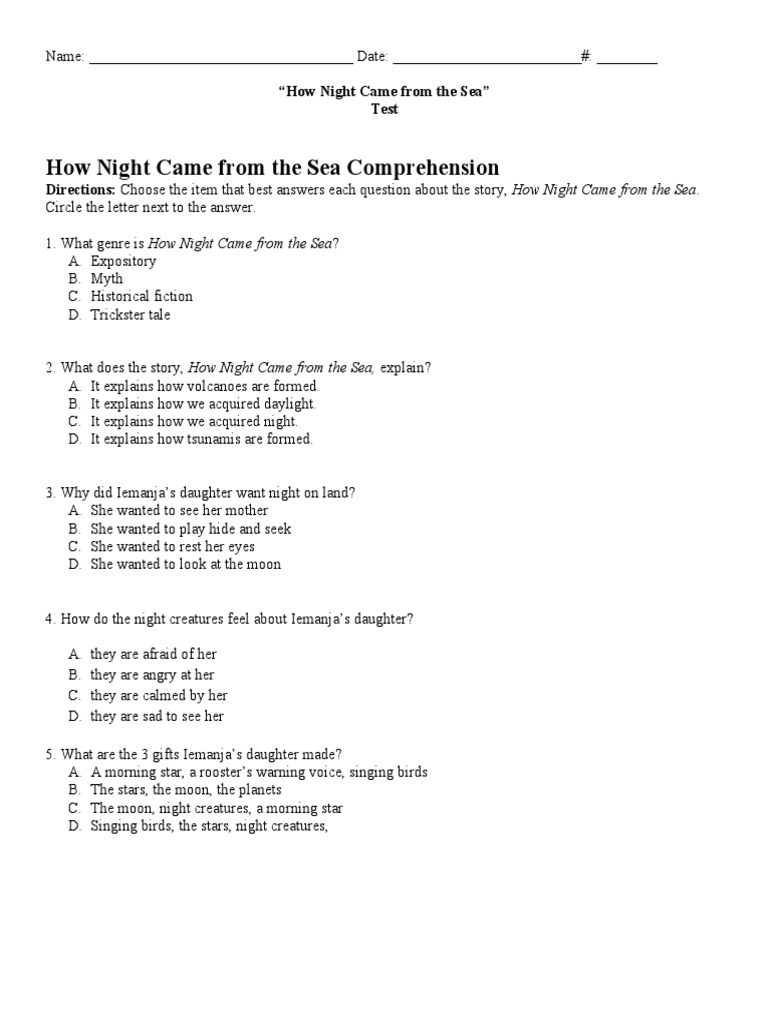 Comprehension Test: How Night Came | PDF | Hades | Persephone