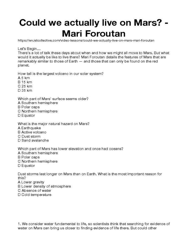 Could We Actually Live On Mars? - Mari Foroutan | PDF | Science ...