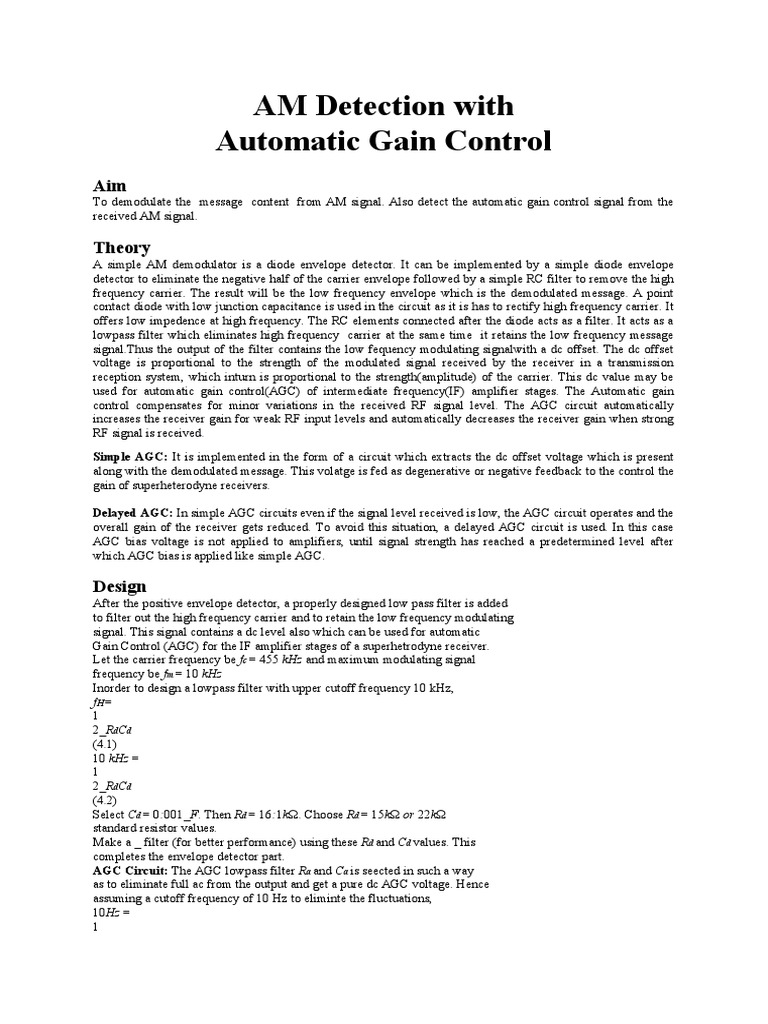 AM Detection With Automatic Gain Control: C M H D D | PDF | Detector ...