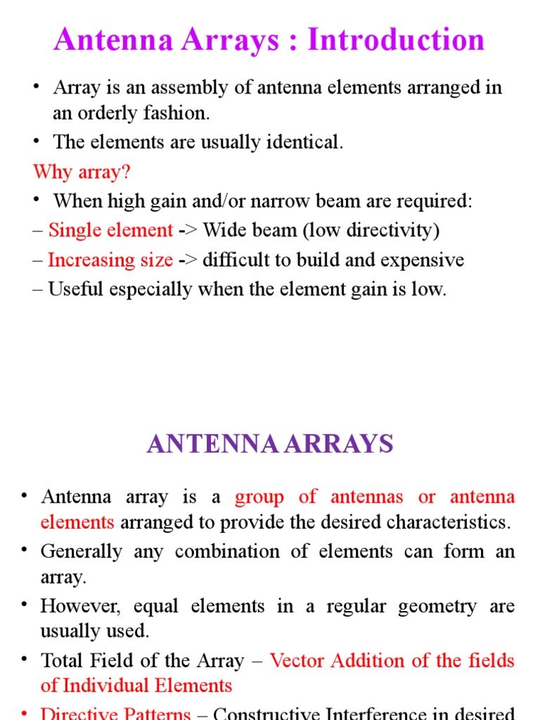 Antenna Arrays: Introduction: Why Array? Single Element Increasing Size | PDF | Antenna (Radio ...