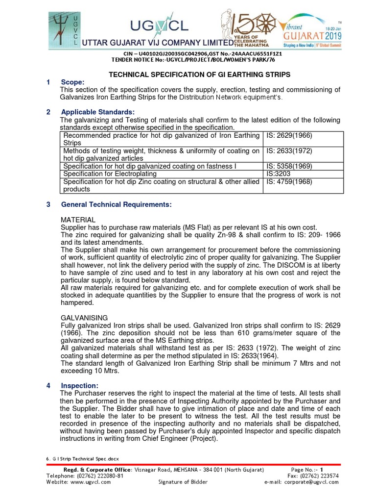 GI Earthing Strip Technical Specifications | PDF | Galvanization ...