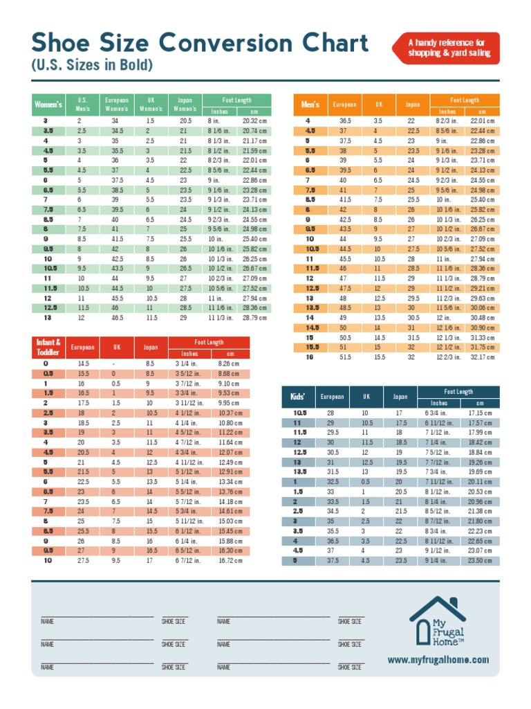 Shoe Size Conversion Chart: (U.S. Sizes in Bold) | PDF | Foot (Unit ...