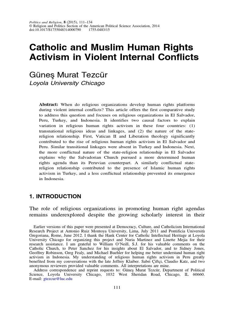 Tezcur (2014) - Catholic and Muslim Human Rights Activism in Violent ...