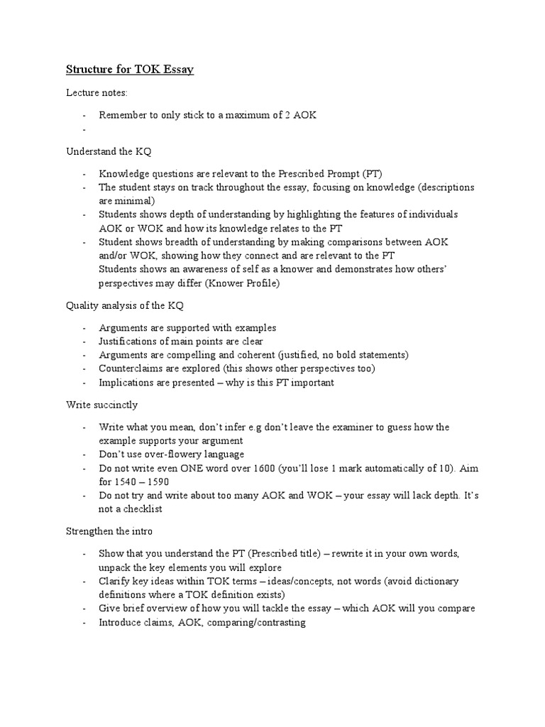 Structure For TOK Essay | PDF | Essays | Knowledge