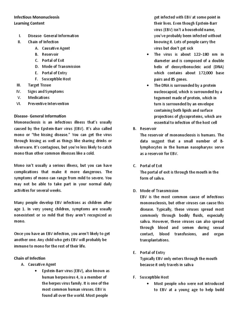 Infectious Mononucleosis Learning Content | PDF | Infection | Health ...