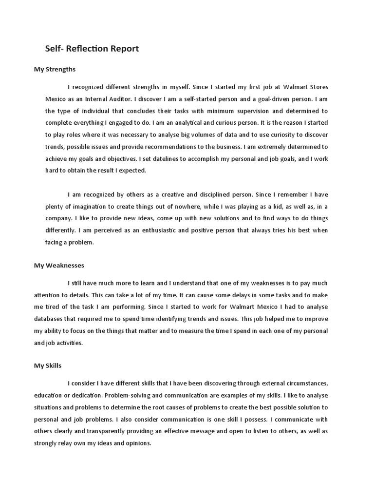 Self-Reflection Report: My Strengths | PDF | Curiosity | Goal
