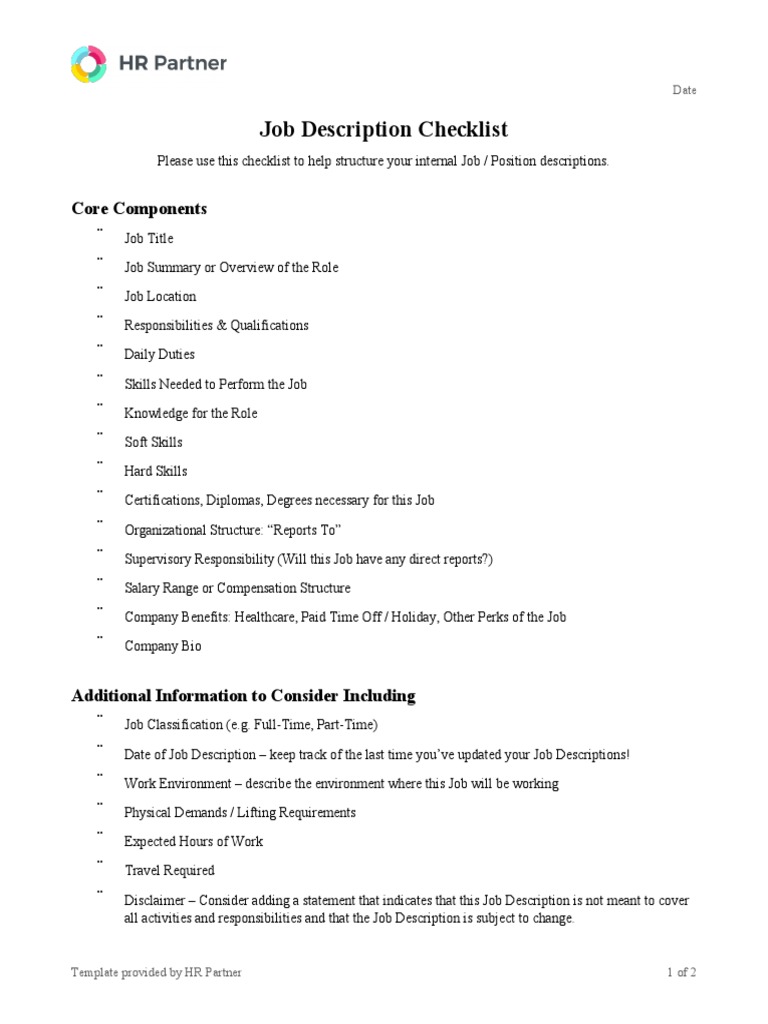 Job Description Structure Checklist | PDF