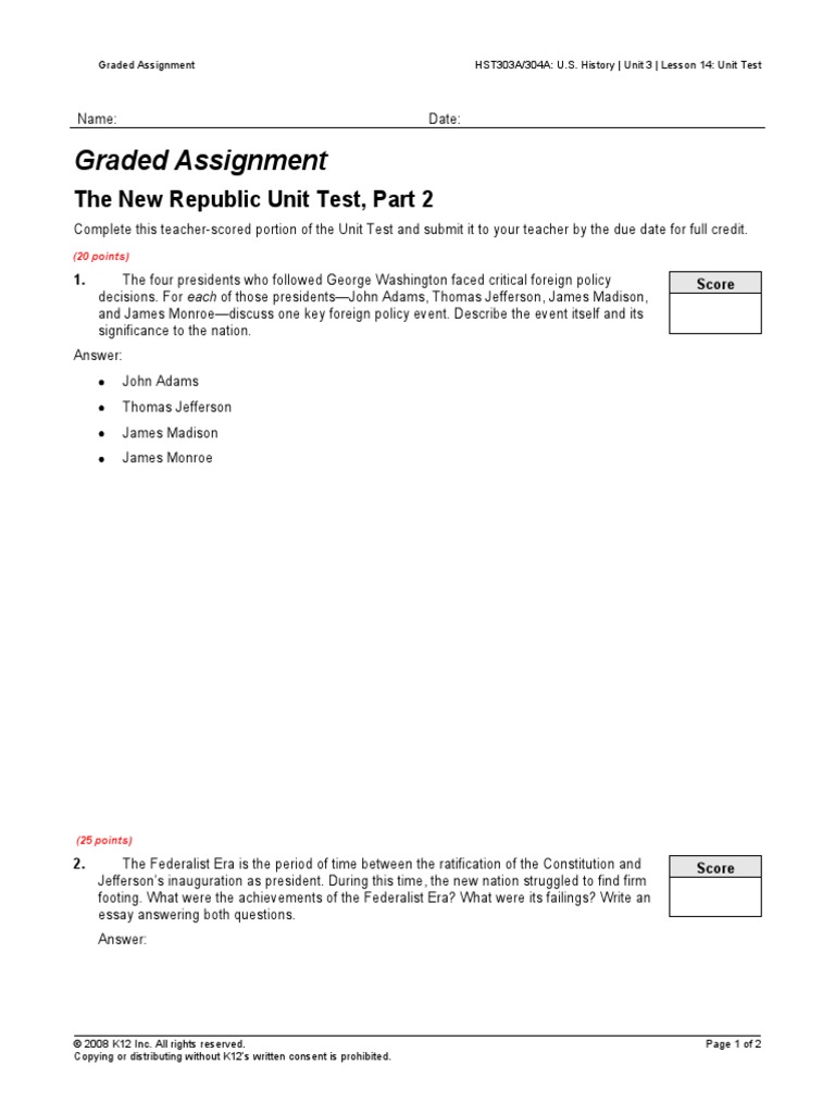 Graded Assignment: The New Republic Unit Test, Part 2 | PDF