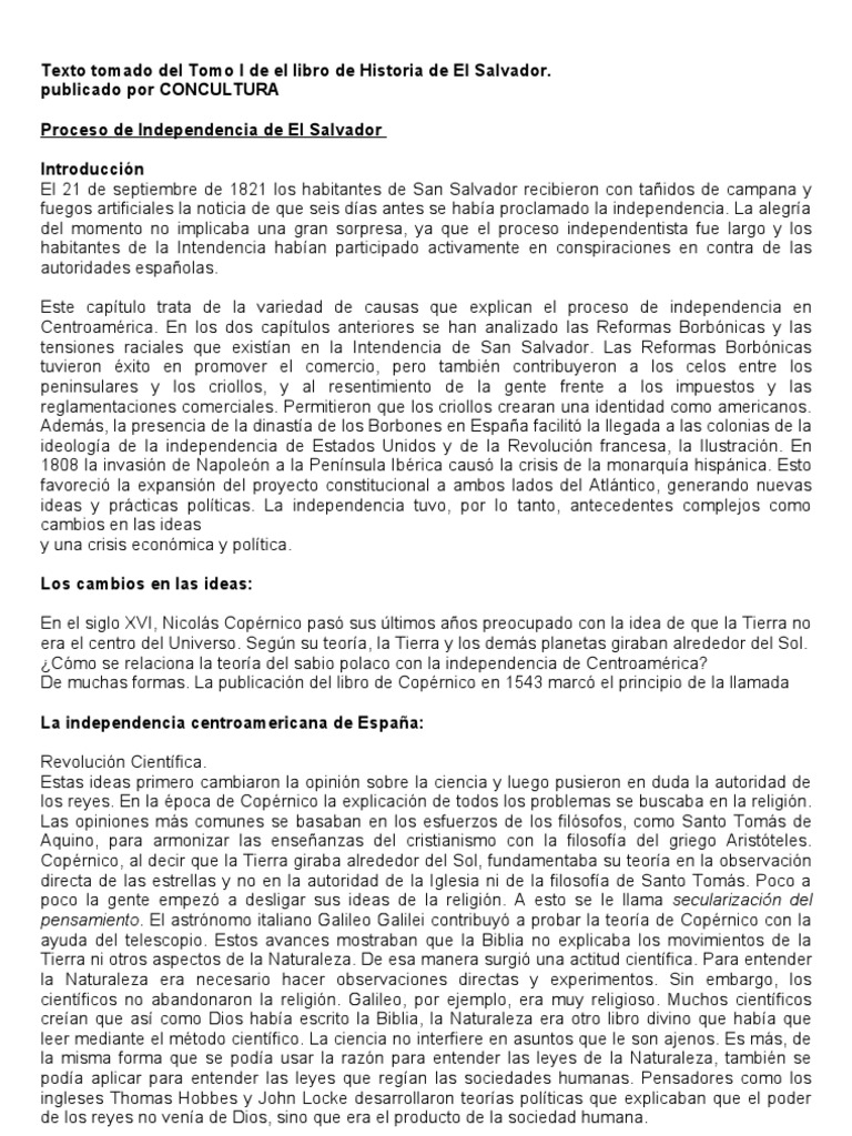 El Procesode La Independencia en El Salvador. | PDF | Guatemala | Era ...