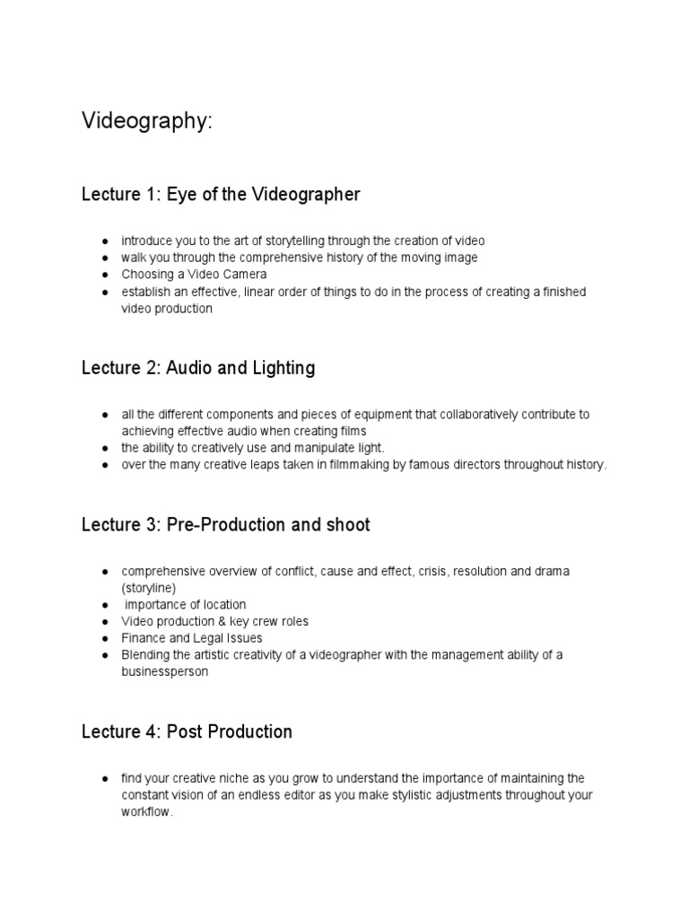 Videography:: Lecture 1: Eye of The Videographer | PDF | Business | Law