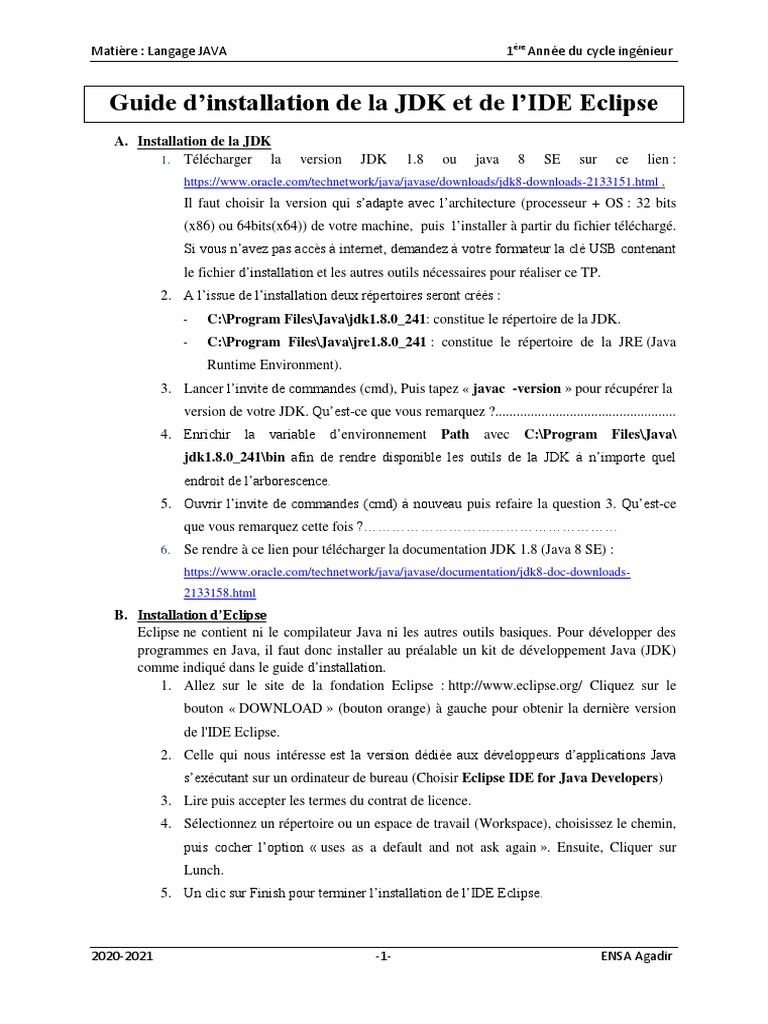 TP-TD N°1 - Langage Java | PDF | Environnement de développement | Java (Langage de programmation)
