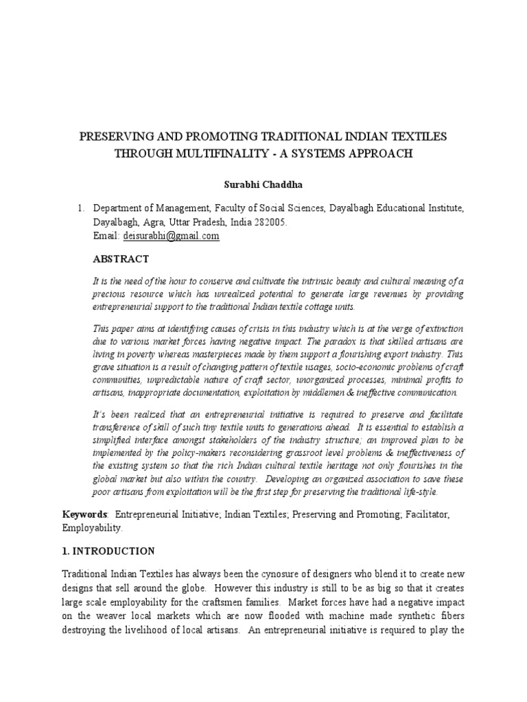 Preserving and Promoting Traditional Indian Textiles Through ...