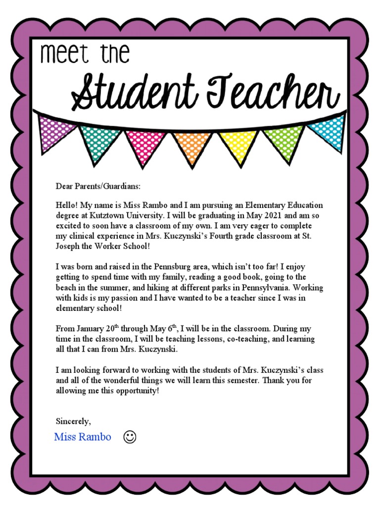 Student Teacher Introduction Letter | PDF