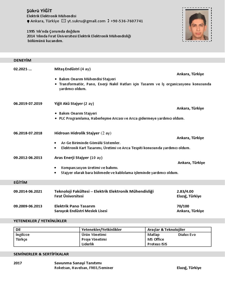 Yeni Mezun Stajyer CV Ornegi | PDF