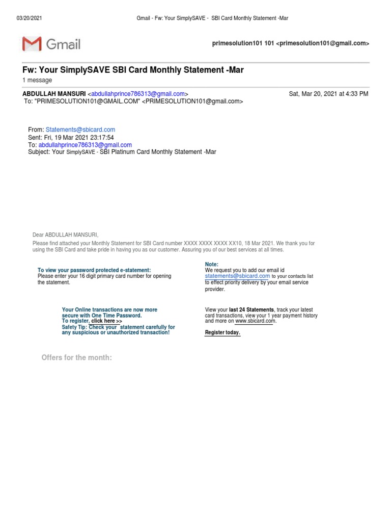 FORMAT SBI MAIL Simply Save | PDF