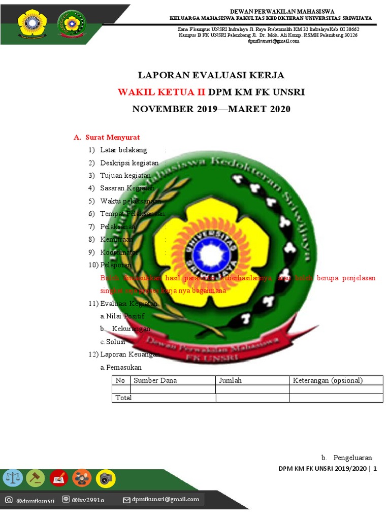 Format Laporan Evaluasi Kerja DPM KM FK Unsri | PDF