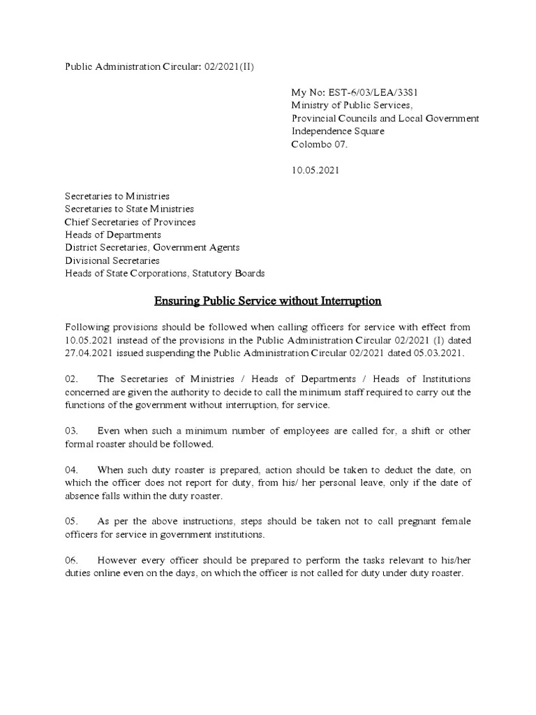 Circular Restricting Govt Sector To Essential Services | PDF ...