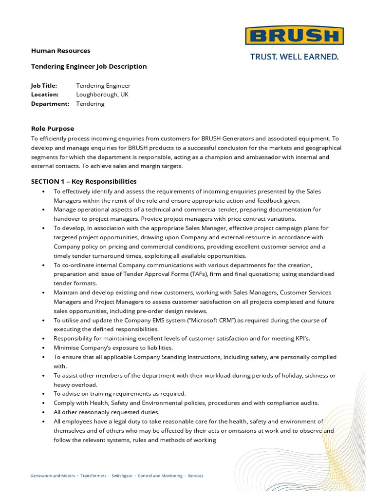 Tendering (Proposal) Engineer Job Description | PDF | Sales | Economies