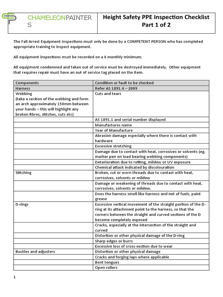 Height Safety PPE Inspection Checklist | PDF | Rope | Wear