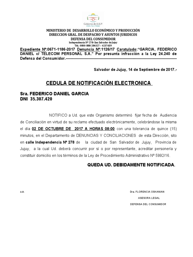 Cedula de Notificacion Electronica | PDF