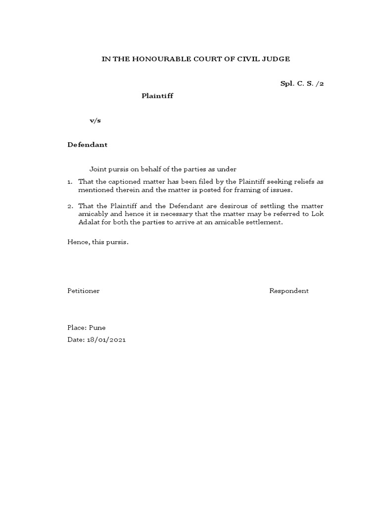 Lok Adalat Pursis Format | PDF