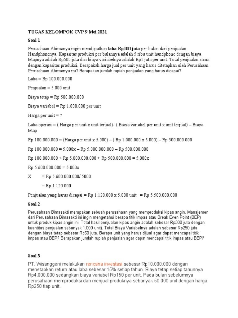 Soal PR CVP 9 Mei 2021 | PDF