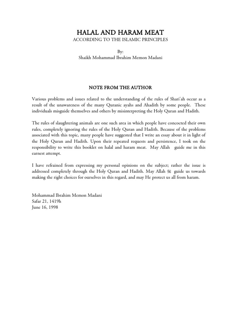 Halal and Haram Meat | PDF | Hadith | Quran