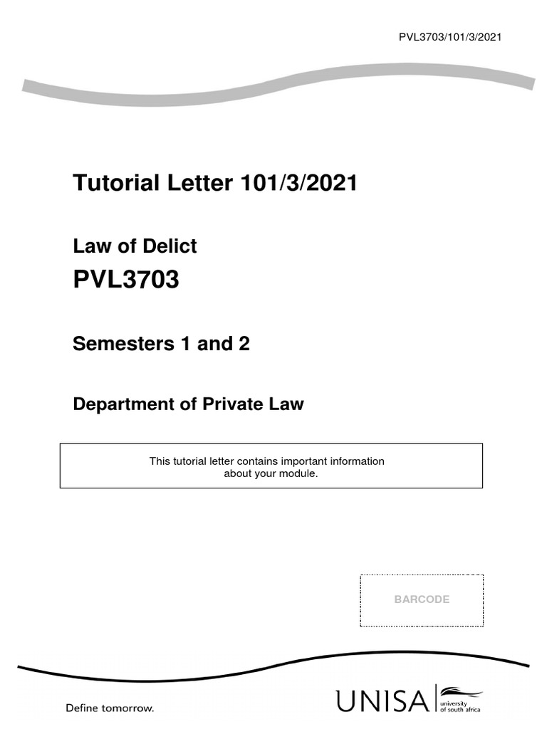 Tutorial Letter 101/3/2021: Law of Delict | PDF | Test (Assessment ...