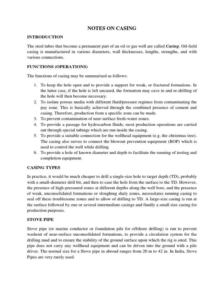 Casing | PDF | Casing (Borehole) | Oil Well
