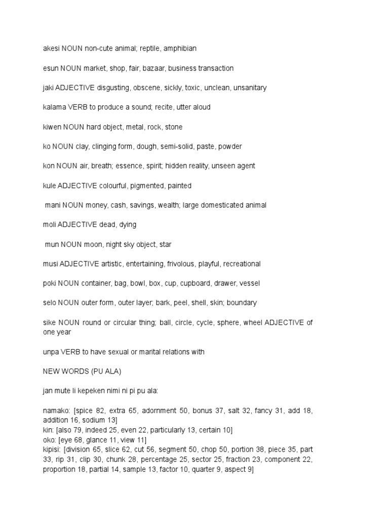 Toki Pona Notes | PDF | Nature